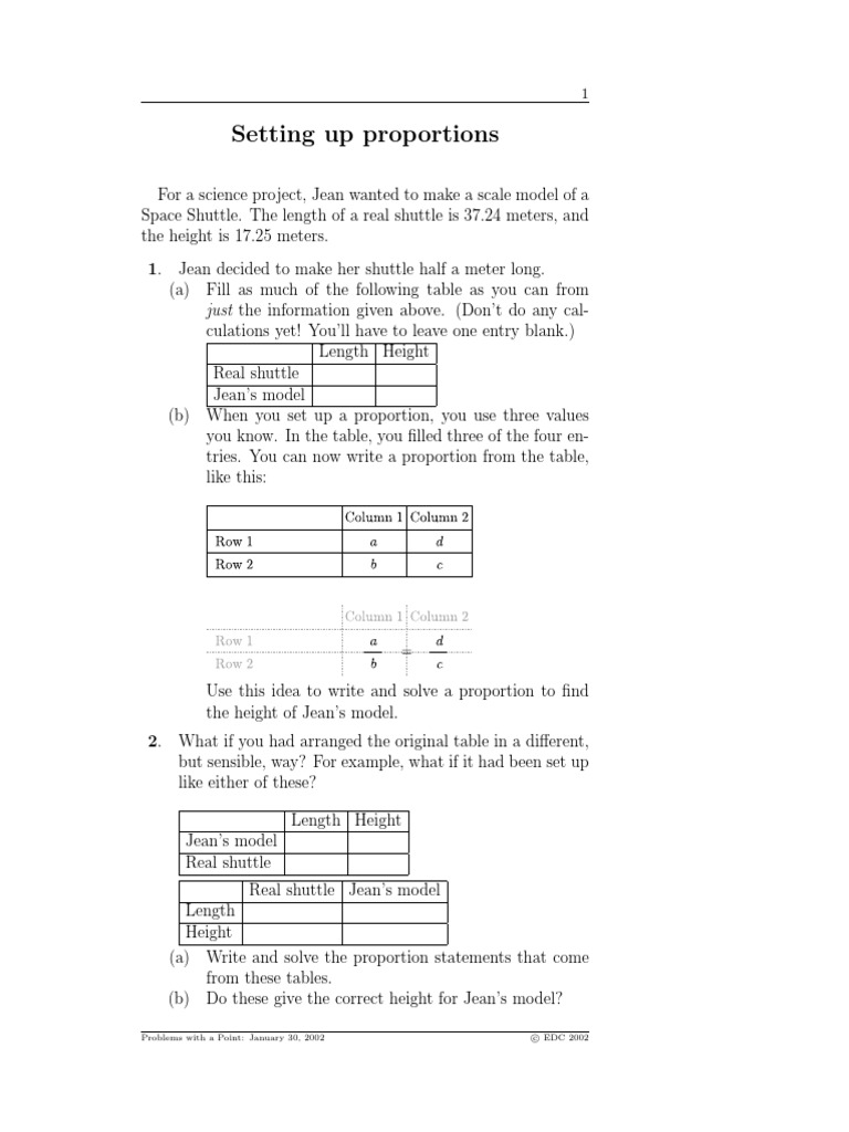 M50 Setting Up Proportions - EkPropSetUp | PDF | Fraction (Mathematics ...