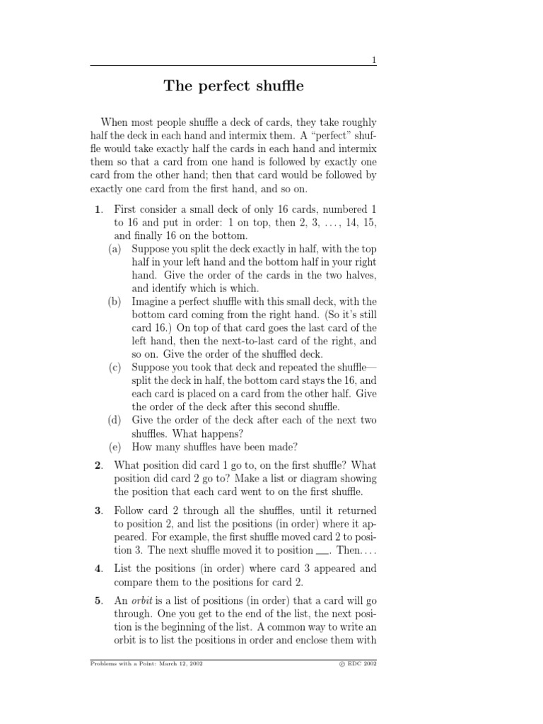 M60 The Perfect Shuffle - EkShuffles | PDF | Playing Cards | Teaching ...