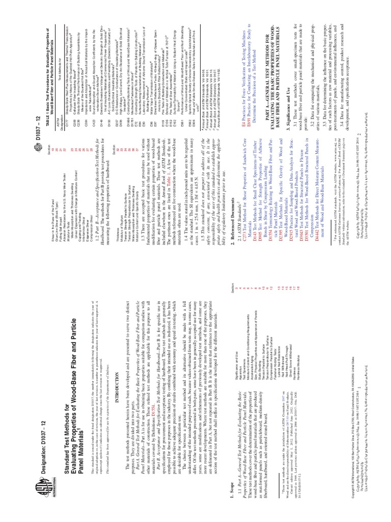 ASTM D1037-12 - Evaluating Properties of Wood-Base Fiber and Particle ...