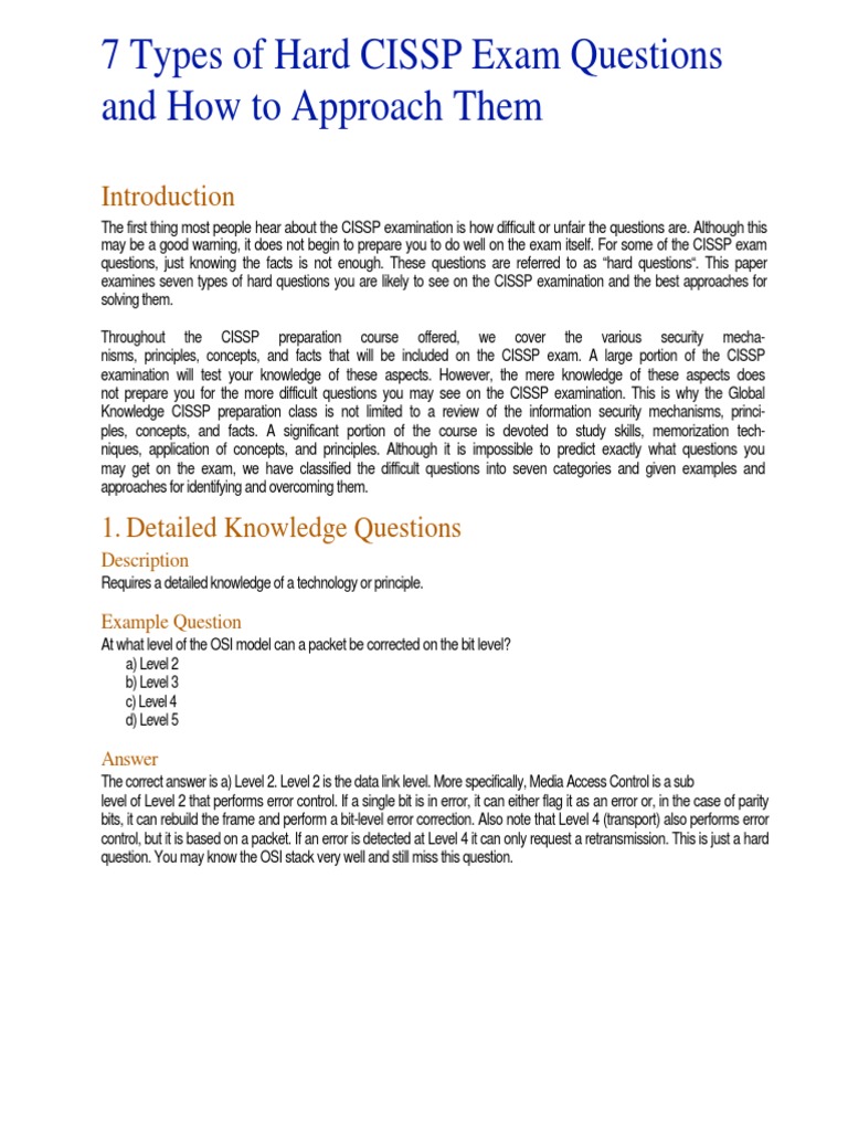 7 Types Hard CISSP Exam Questions | PDF | Vulnerability (Computing ...