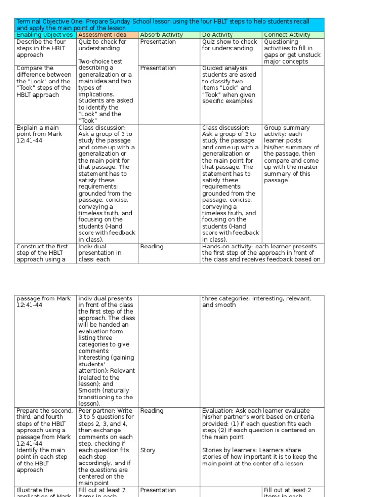 HBLT Sunday School Lesson Guide | PDF | Educational Assessment ...