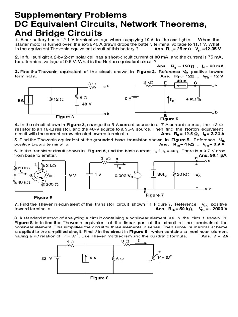 Supplementary Problems DC Equivalent Circuits, Network Theorems, and ...
