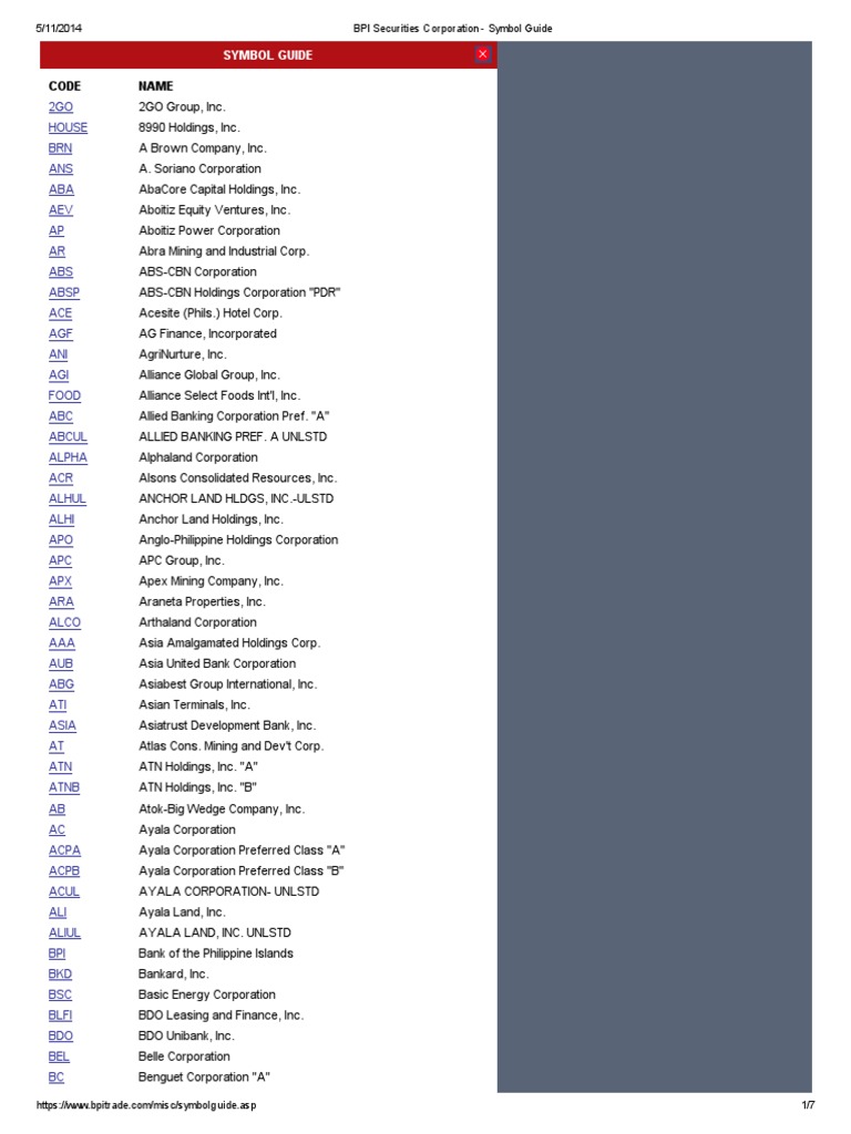 BPI Securities Corporation - Symbol Guide | PDF | Bdo Unibank | San ...