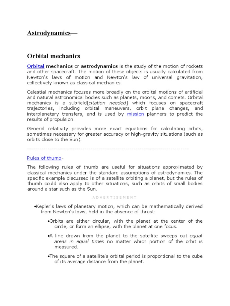 Astrodynamics - Orbital Mechanics | PDF | Orbit | Spaceflight Technologies