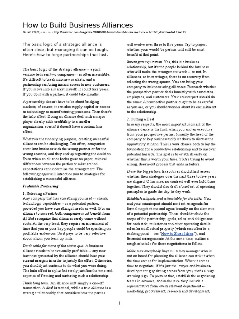 How To Build Business Alliances | PDF | Business | Leisure