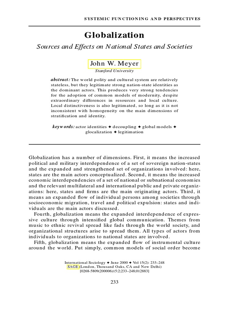 Meyer - Globalization, Sources and Effects On National Societies | PDF ...
