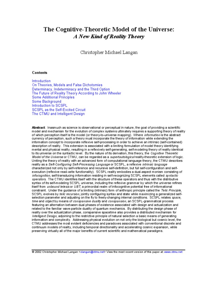 The Cognitive-Theoretic Model of The Universe: A New Kind of Reality ...