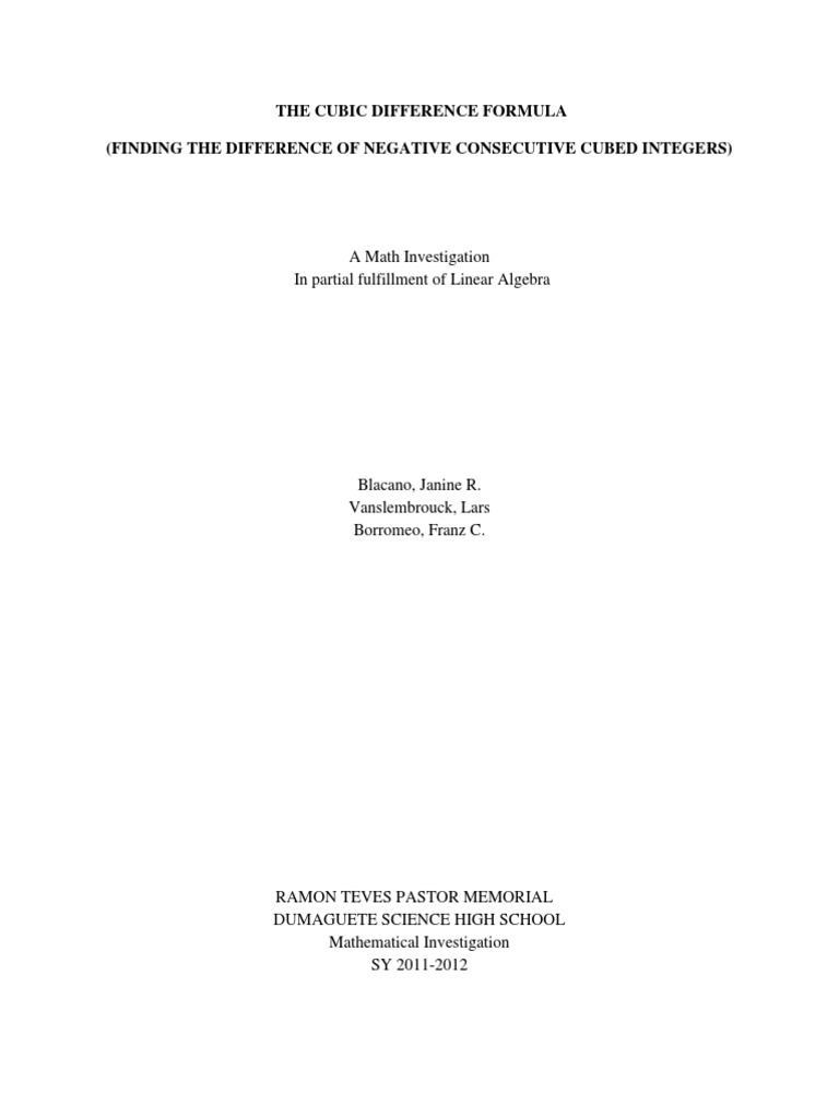The Cubic Difference Formula (Mi) 2 | PDF | Teaching Methods & Materials