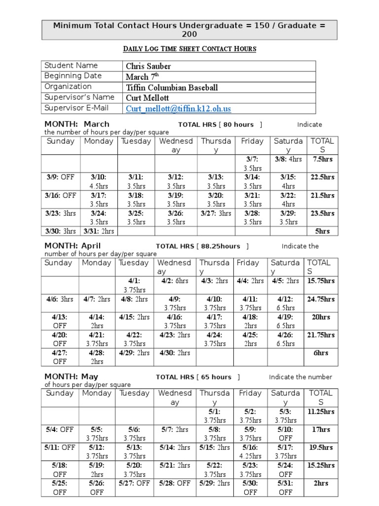 Internship Timesheet for Chris Sauber | PDF