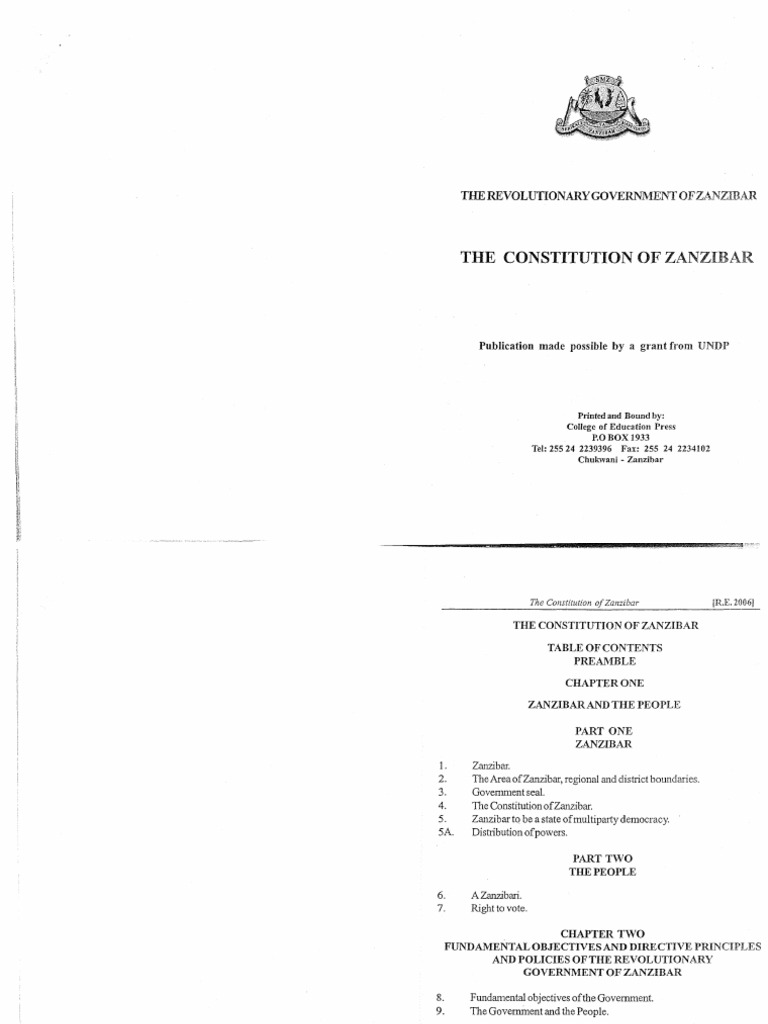Zanzibar Revolutionary Government Constitution | PDF | Presidents Of ...