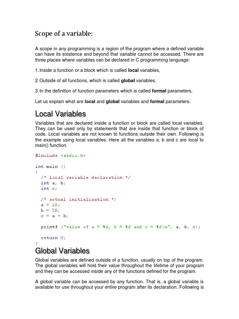 Scope Of A Variable Pdf Variable Computer Science Scope Computer Science 2604