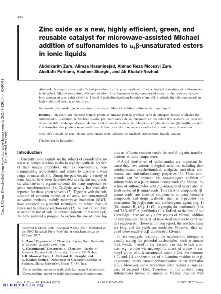 Zinc Oxide As Catalyst | PDF | Proton Nuclear Magnetic Resonance | Ester