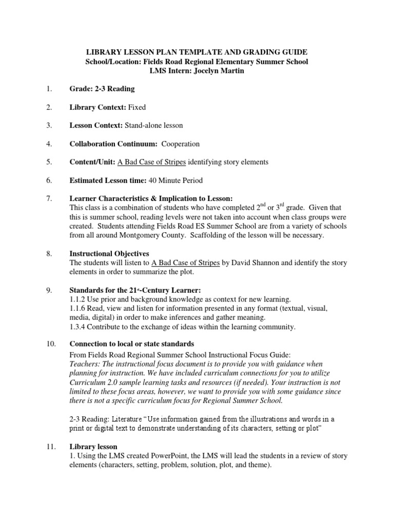 Bad Case of Stripes Lesson Plan | PDF | Curriculum | Lesson Plan