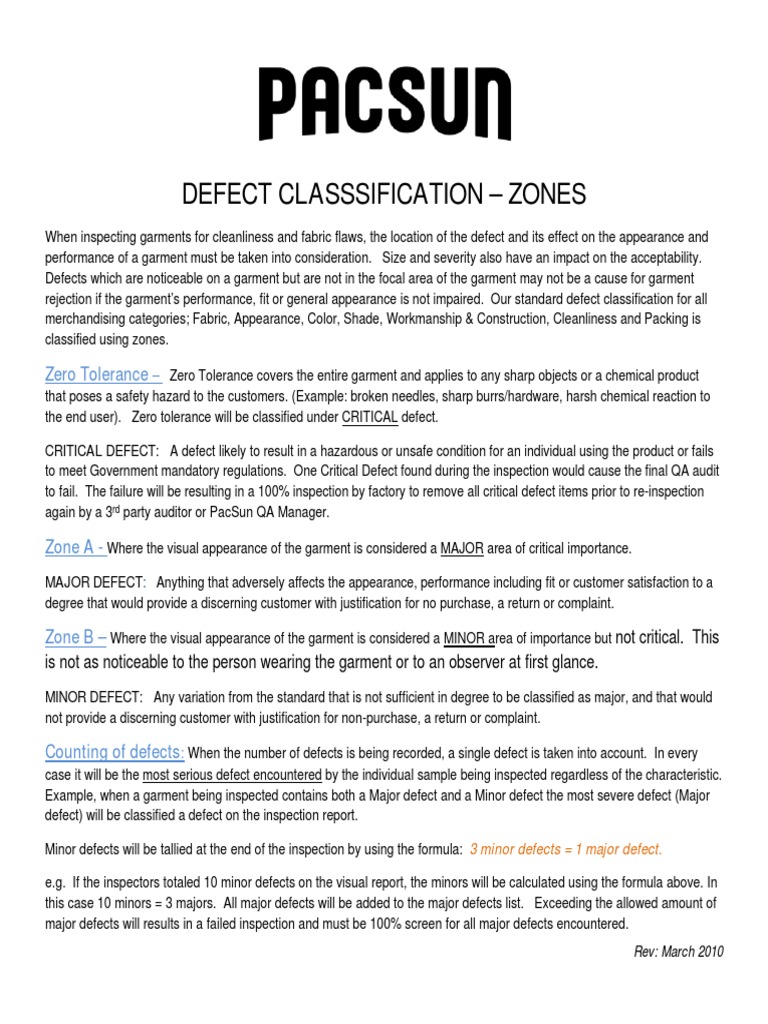 Defect Classification Zones - Garment Inspection | PDF | Knitting ...