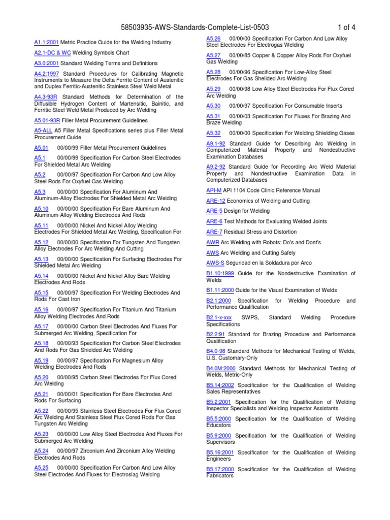 AWS Standards Complete List: A Comprehensive Reference Guide to American Welding Society ...