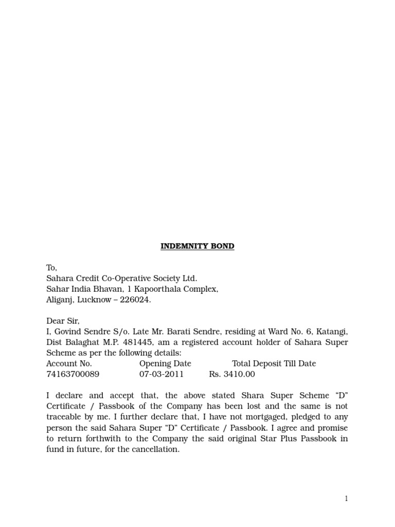 Indemnity Bond | PDF | Surety Bond | Indemnity