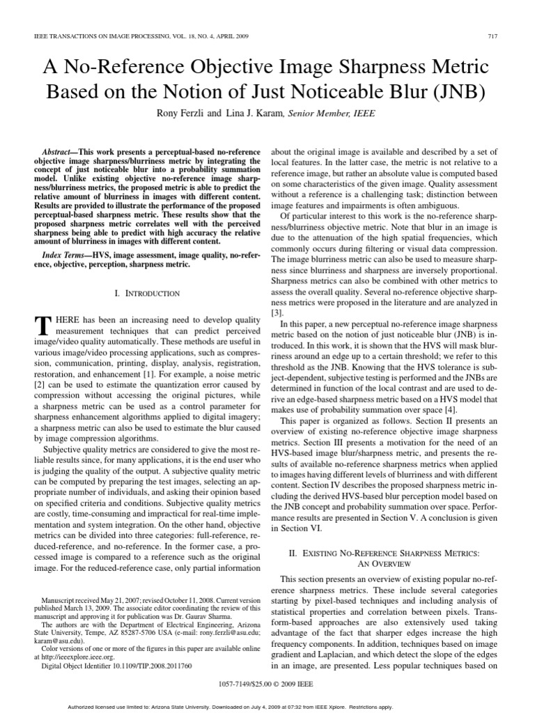 Just Noticeable Blur | PDF | Contrast (Vision) | Optical Resolution
