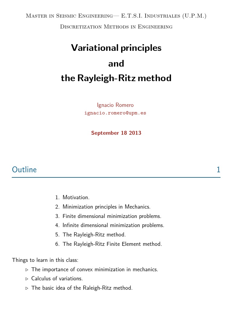 Variational Principles and the Rayleigh-Ritz Method | PDF | Finite ...