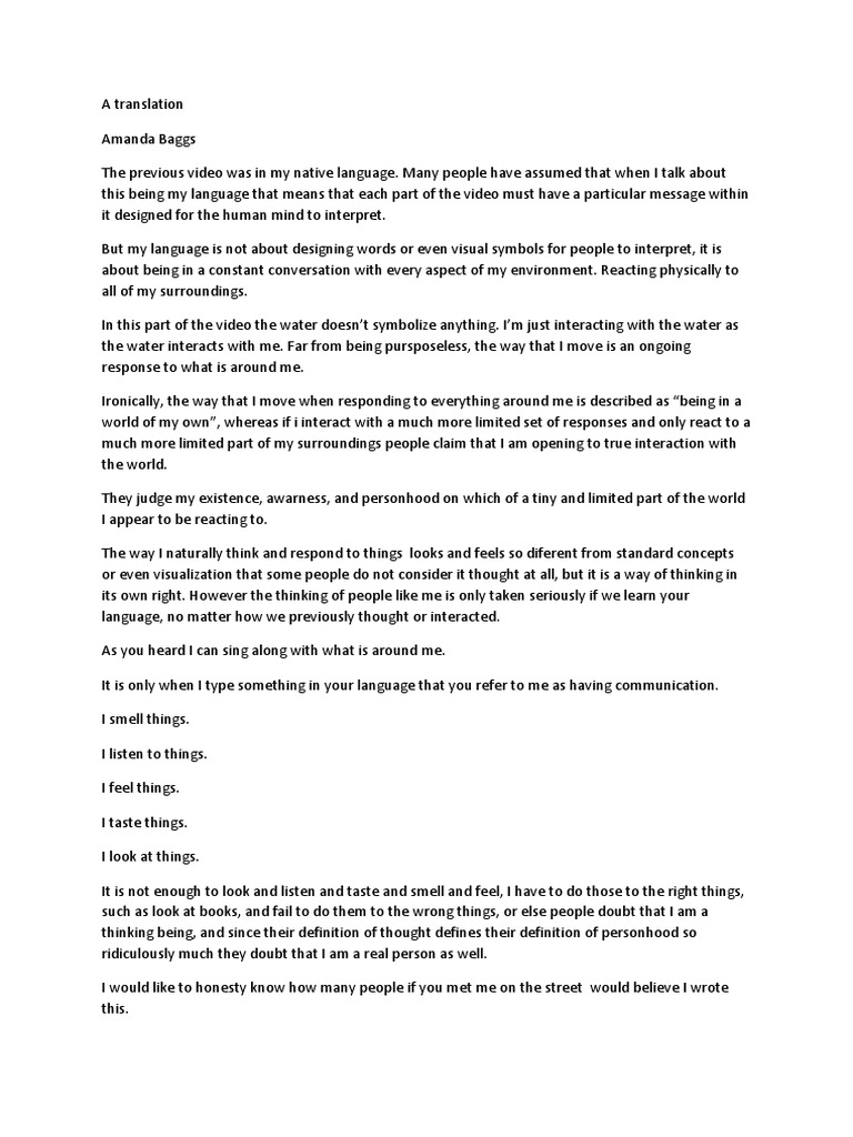 A Translation by Amanda Baggs | PDF | Thought | Translations