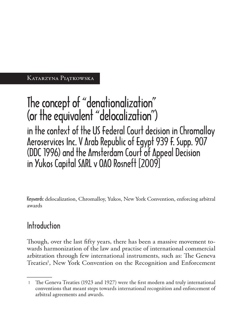 The Concept of "Denationalization" (Or The Equivalent "Delocalization ...