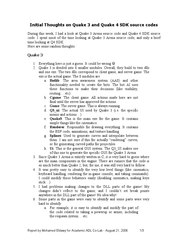 Initial Thoughts On Quake 3 and Quake 4 SDK Source Codes | PDF ...