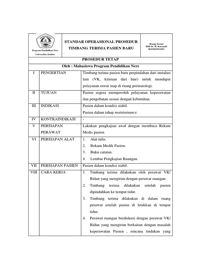 SOP Timbang Terima | PDF