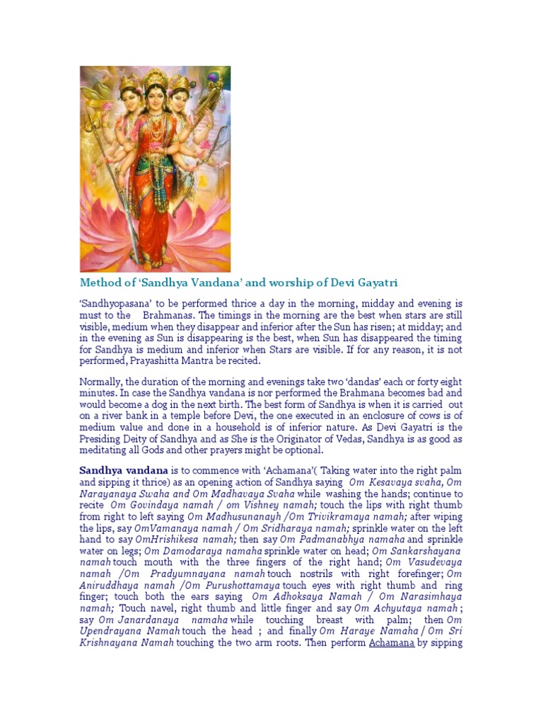 Method of Sandhya Vandana' and Worship of Devi Gayatri | PDF | Hindu ...