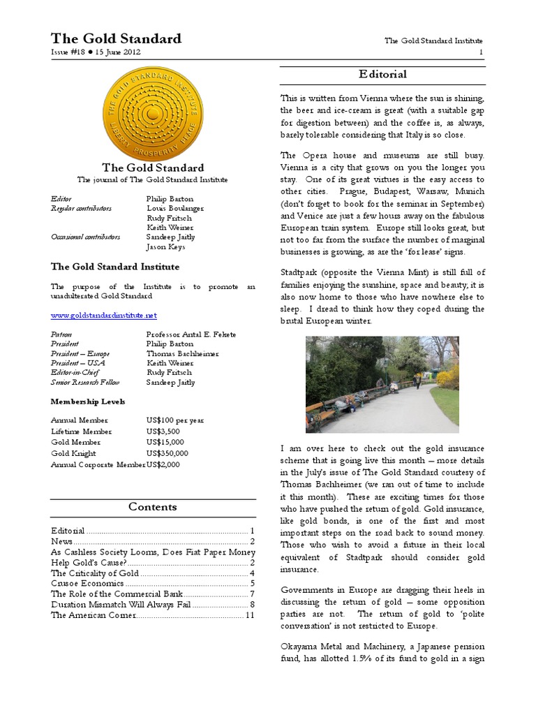 The Gold Standard Journal 18 | PDF | Fractional Reserve Banking | Banknote