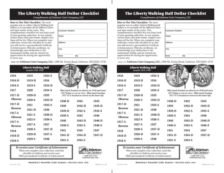 Liberty Walking Half Dollar Checklist | PDF | Currencies Of North ...