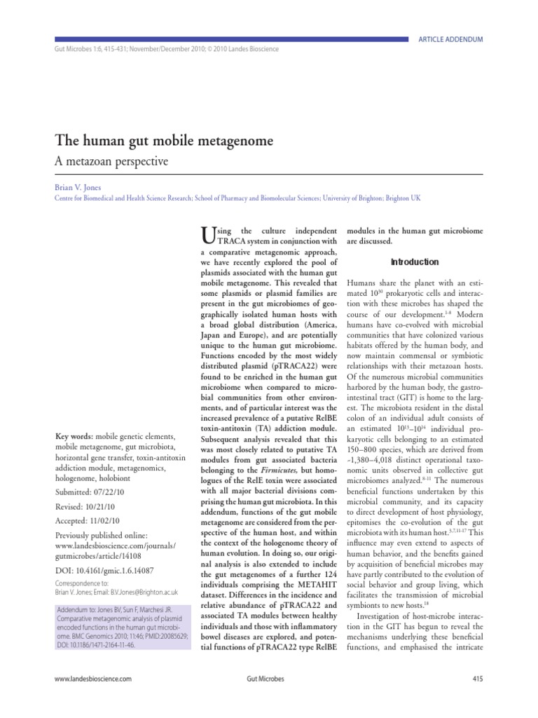 The Human Gut Mobile Metagenome | PDF | Microbiota | Gut Flora