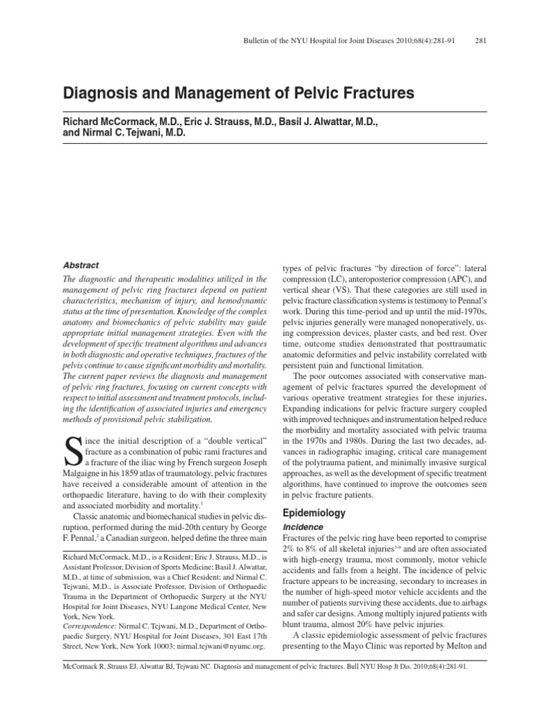 Diagnosis Management Pelvic Fractures | PDF | Pelvis | Skeletal System