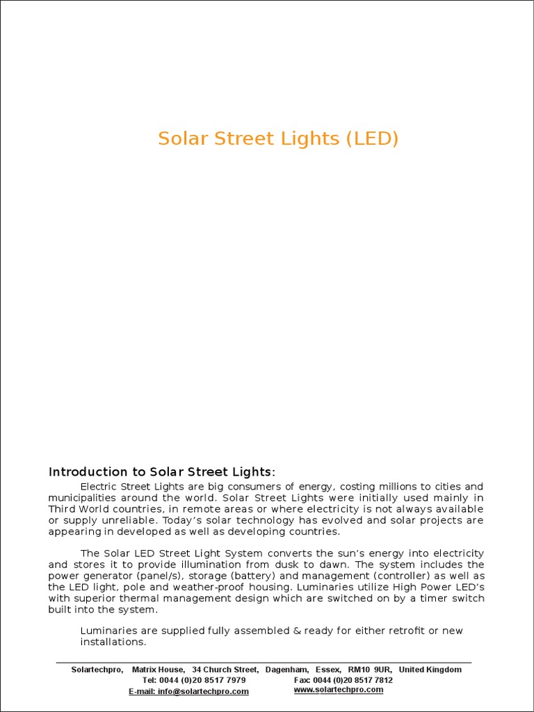 Solar Street Lights Overview | PDF | Battery (Electricity) | Lighting