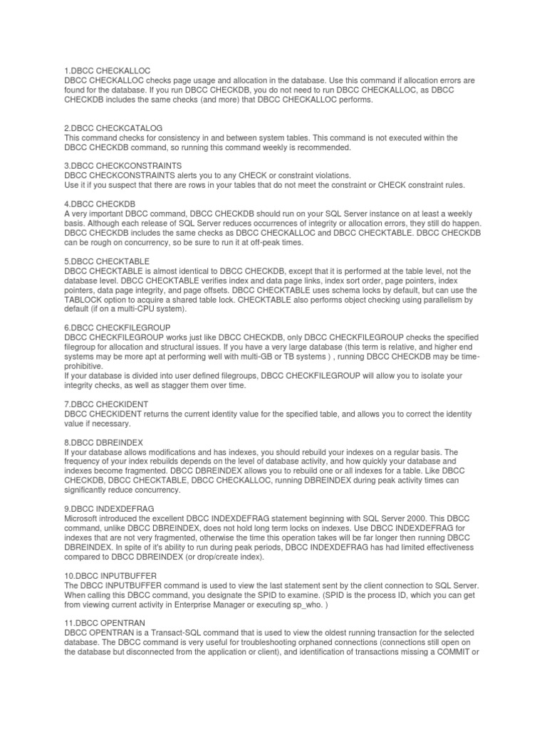 DBCC and SP Commands | PDF | Database Index | Microsoft Sql Server