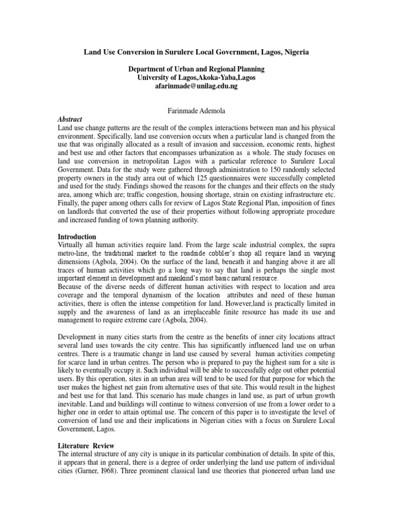 Land Use Conversion in Surulere, Lagos | PDF | Economics | Science