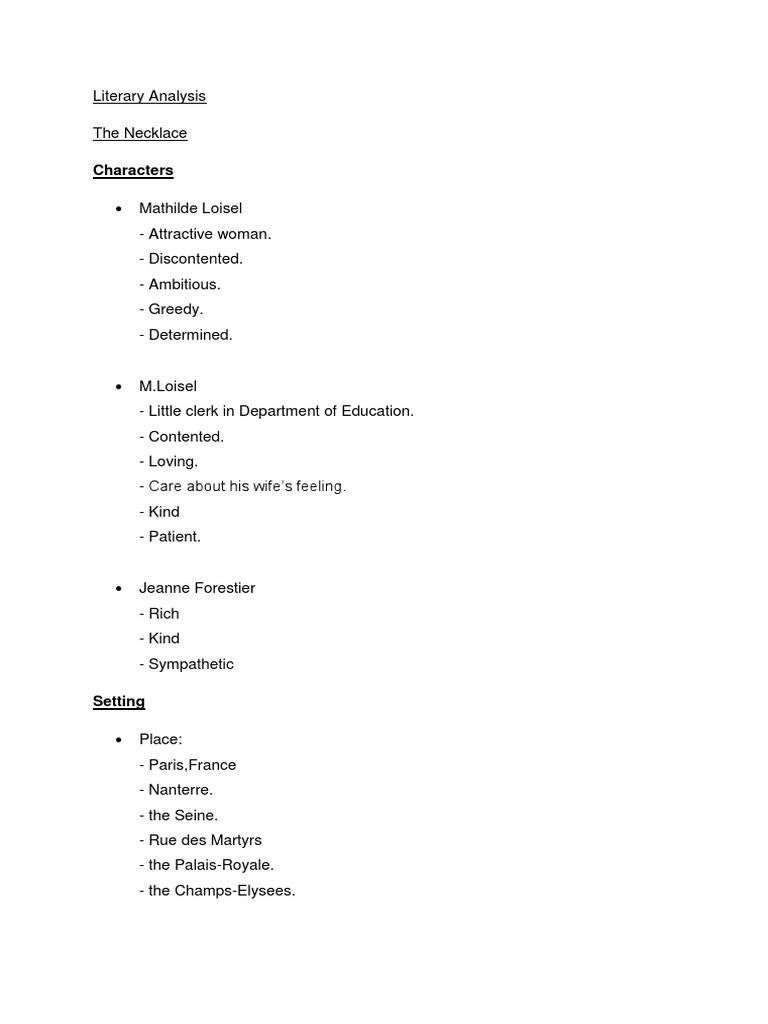 Analysis of "The Necklace" Themes | PDF | Young Adult