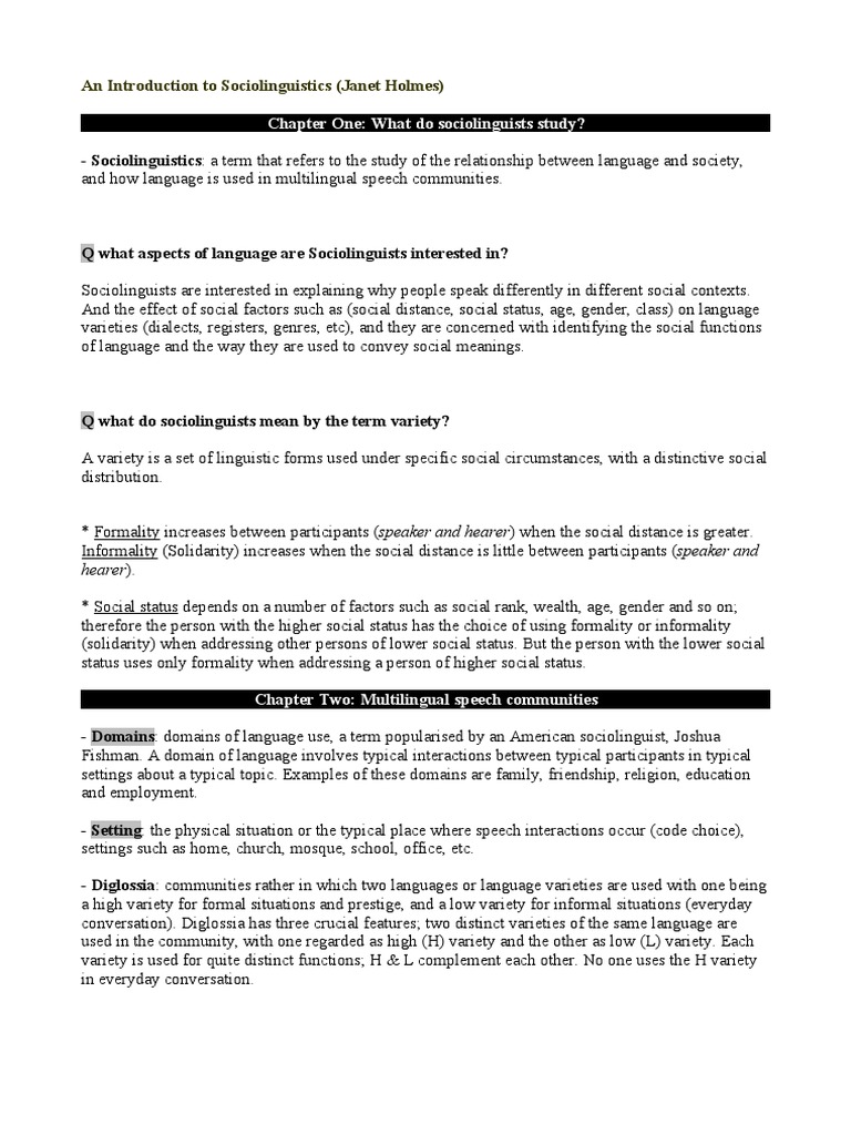 An Introduction To Sociolinguistics (Janet Holmes) : Chapter One: What Do Sociolinguists Study ...