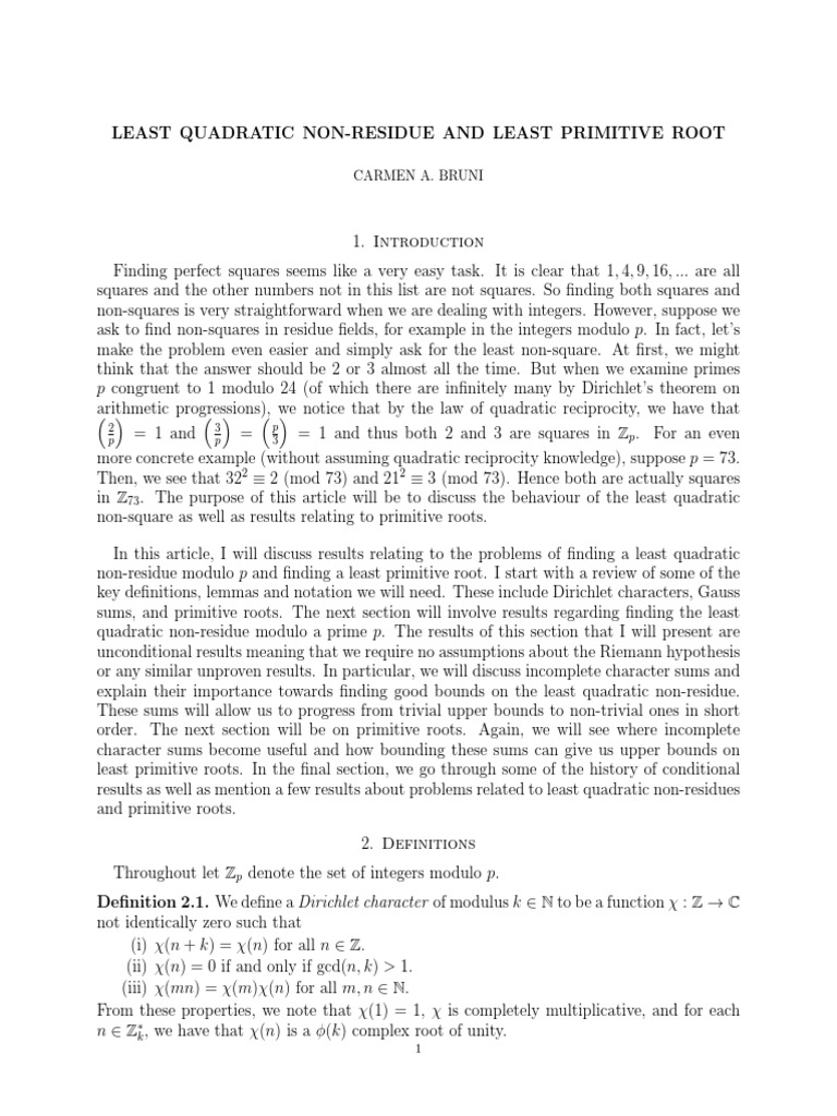 Least Quadratic Non Residue | PDF | Prime Number | Numbers