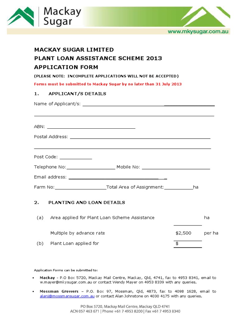 Plant Loan Scheme Application Form 2013 | PDF | Loans | Bankruptcy