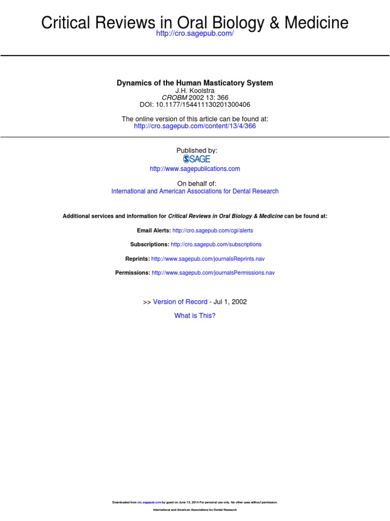 Dynamics of The Human Masticatory System. Review | PDF | Force | Mechanics