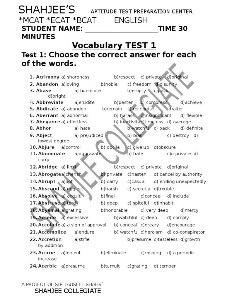 Vocabulary Mastery: Choosing the Correct Meanings of Complex Words | PDF