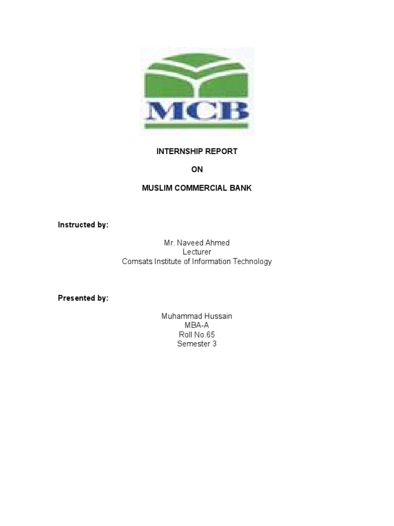 MCB Internship Report | PDF | Financial Services Companies | Business