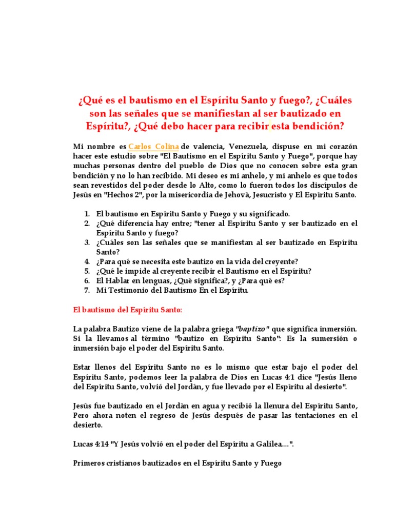 Qué Es El Bautismo en El Espíritu Santo y Fuego | PDF | Bautismo Con El Espiritu Santo | Bautismo