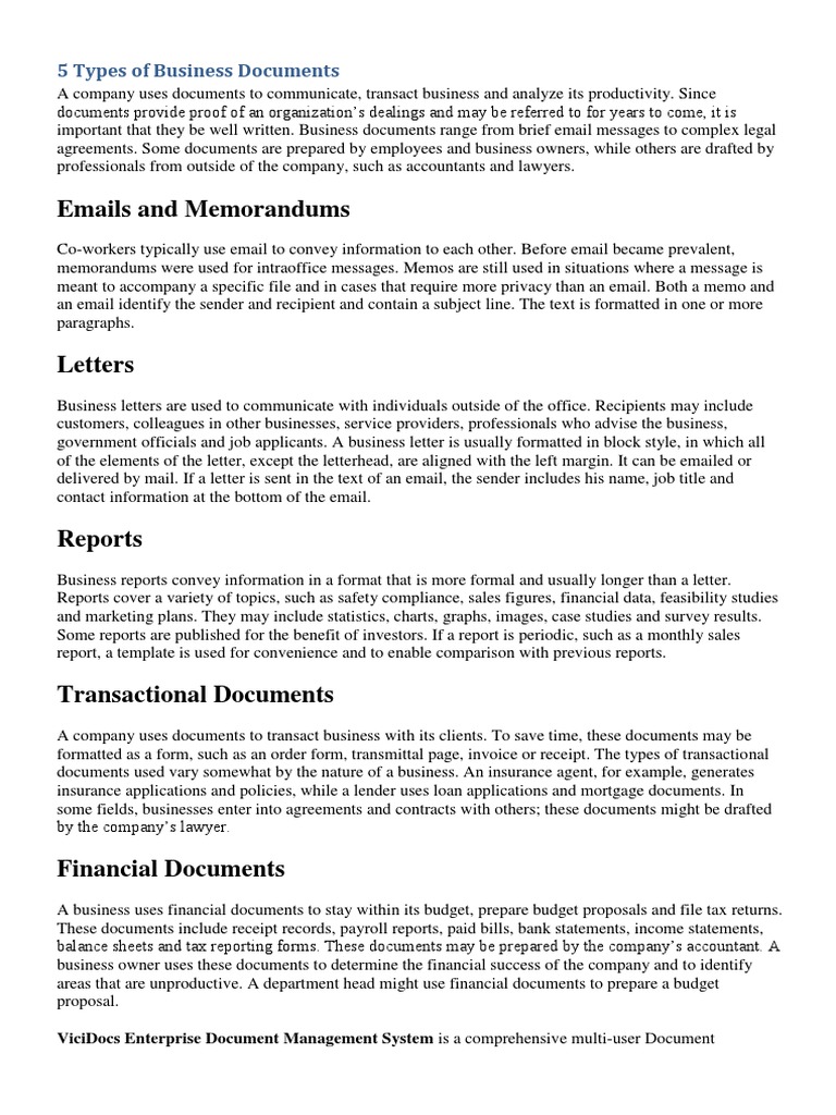 Documents Used in Banks | Memorandum | Banks