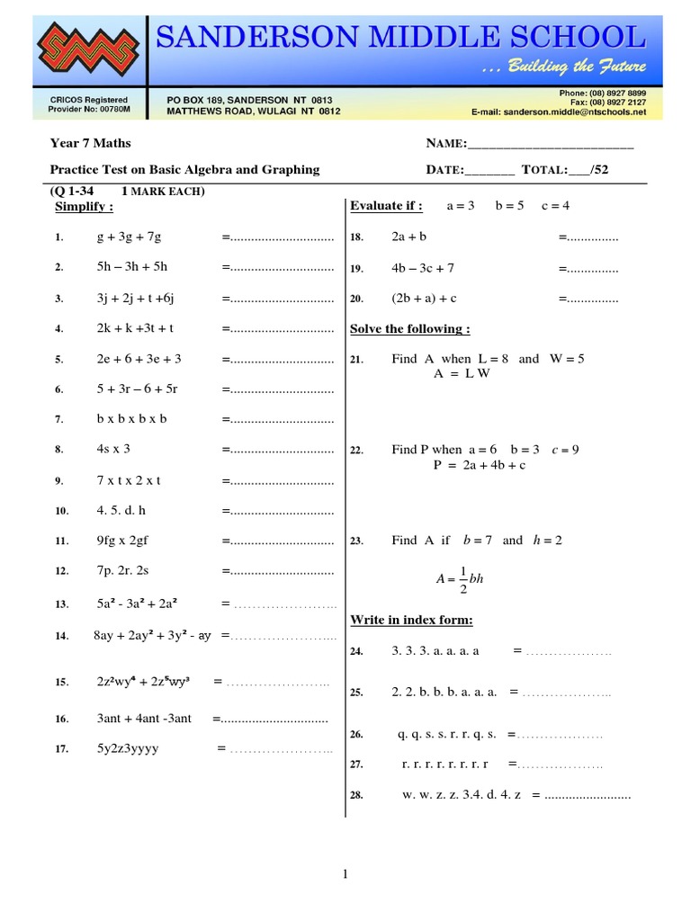 year-7-basic-algebra-and-graphing-practice-test-pdf-numbers-equations