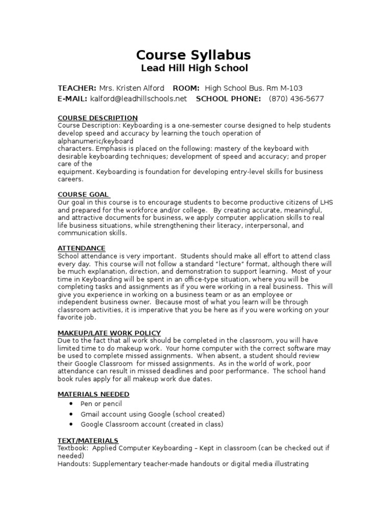 Keyboarding Syllabus Lhs | Download Free PDF | Computing | Digital ...