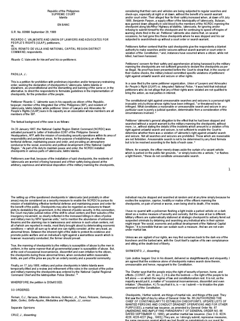 Ricardo C. Valmonte For Himself and His Co-Petitioners | PDF | Search Warrant | Probable Cause