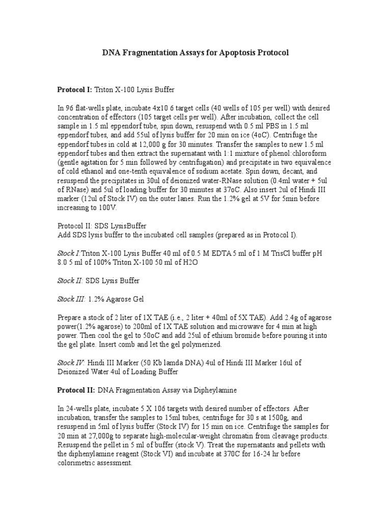 DNA Fragmentation Assay Protocols | PDF | Analytical Chemistry | Life ...