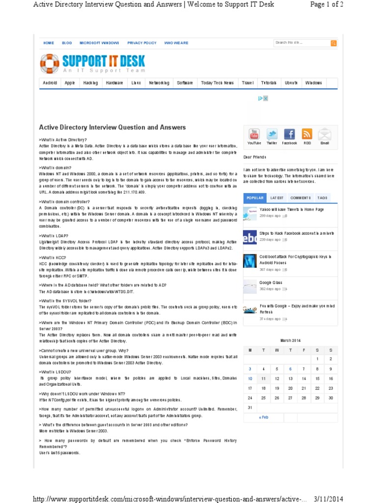 Active Directory Interview Question and Answers: Home Blog Microsoft Windows Privacy Policy Who ...