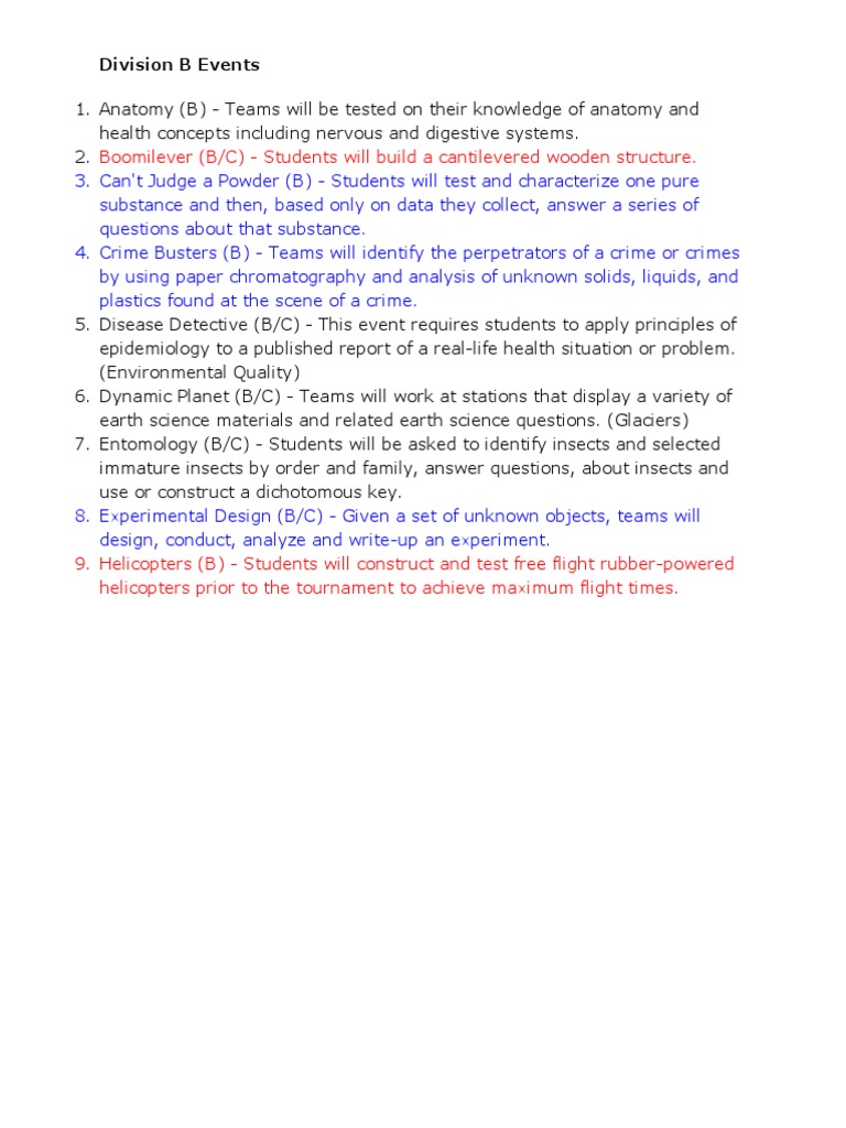 Science Olympiad Events Guide | PDF