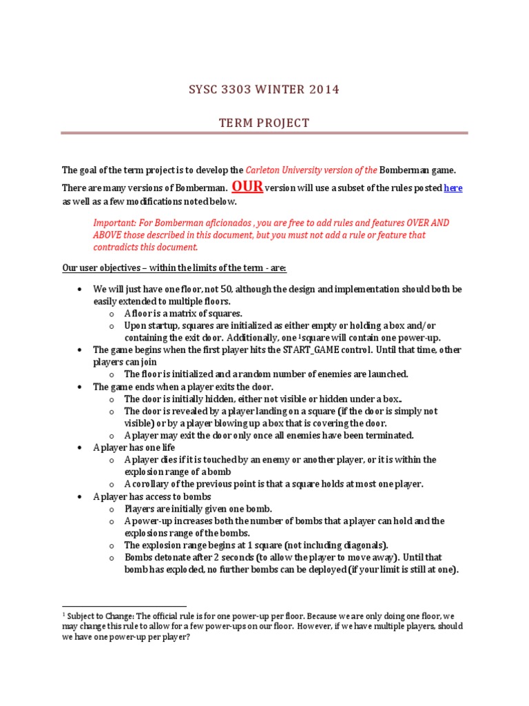 SYSC 3303 Bomberman Project Guide | PDF | Computing | Areas Of Computer Science